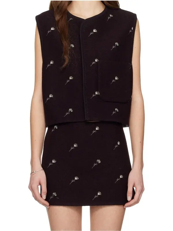 RIER Walker Floral Pattern Wool Vest - Black
