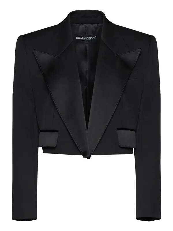 Dolce & Gabbana Cropped Tailored Blazer With Lapel Detail - Black