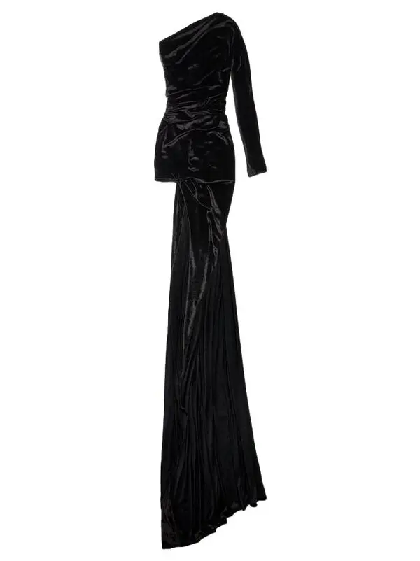Balenciaga Velvet Asymmetric Draped Dress - Black