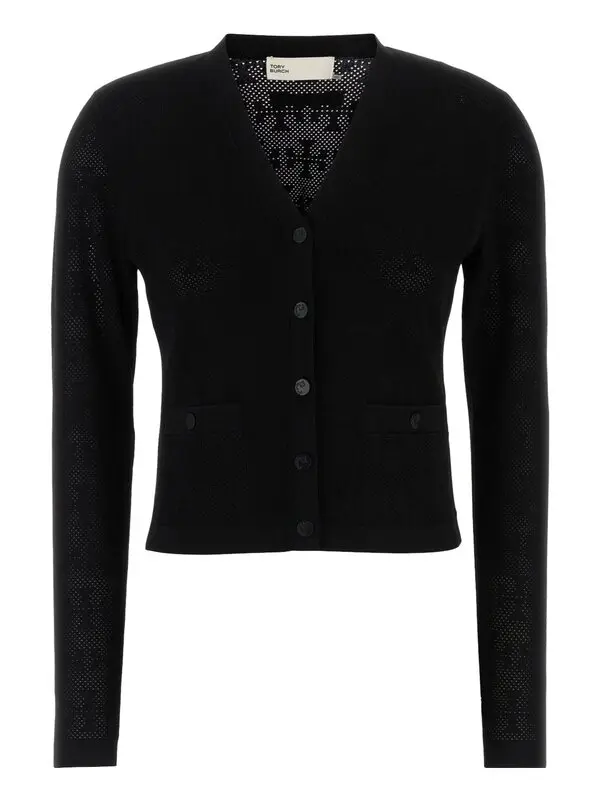 Tory Burch T Monogram Jacquard Cardigan - Black
