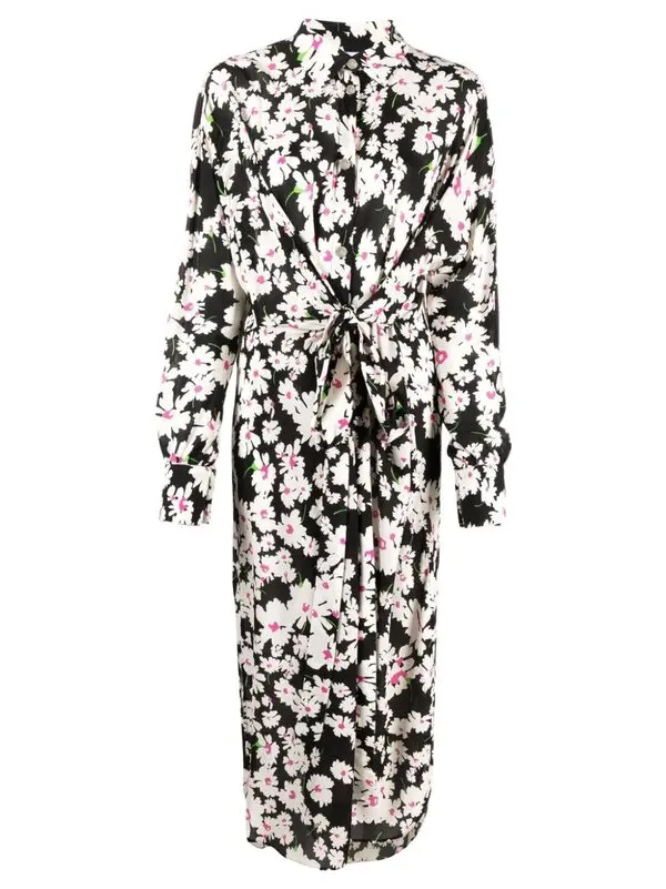 MSGM Floral-print Tie-fastening Midi Dress - White