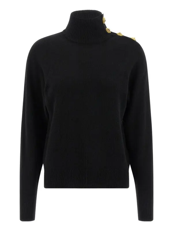 Balmain High Neck Knitted Jumper With Button Detail - Black