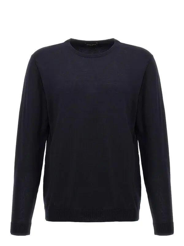 ROBERTO COLLINA Ribbed Round Neck Long Sleeve Pullover - Black