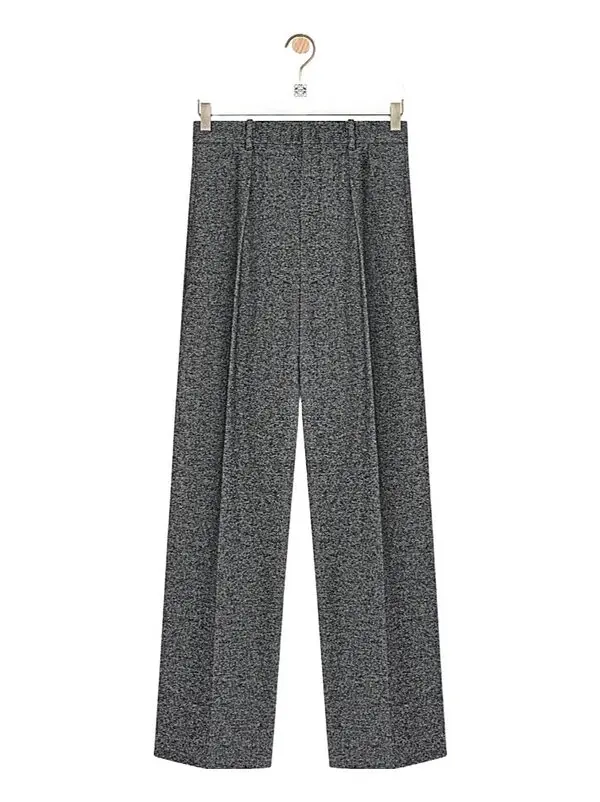 Loewe Wide-leg Twill Trousers With Monogram Embroidery - Gray Mixed Color