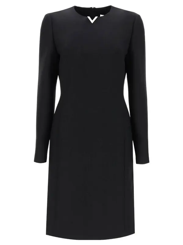 Valentino Garavani Logo Plaque Long-sleeved Dress - Black