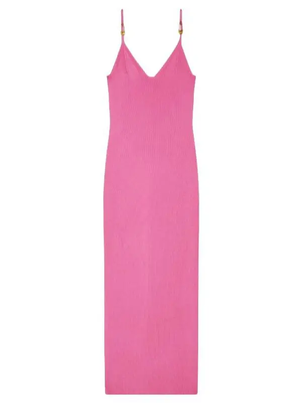 Versace Safety Pin Detail Ribbed Midi Dress - Pink