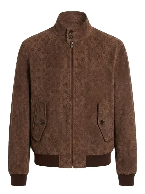 Gucci Embossed Gg Suede Bomber Jacket - Brown