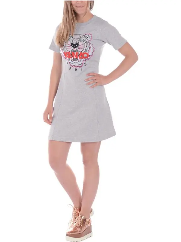 Kenzo Printed Round Neck Short Sleeve Dress - Gray