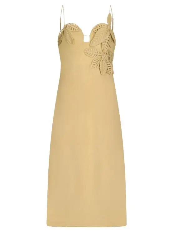 Farm Rio Floral Cutout Midi Dress - Beige