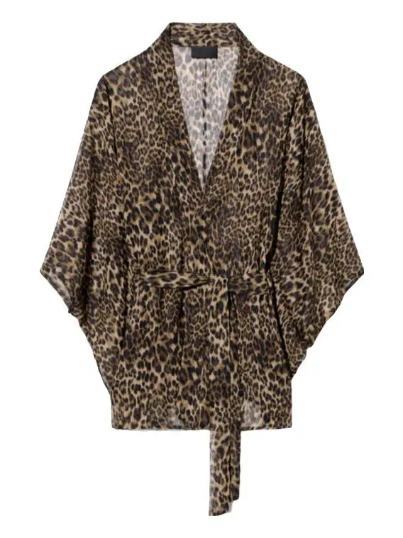 NILI LOTAN Leopard Print Belted Jacket - Brown