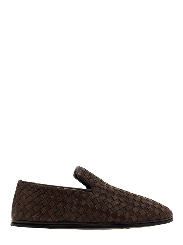 Bottega Veneta Intrecciato Lambskin & Suede Slip-on Slippers - Dark Chocolate