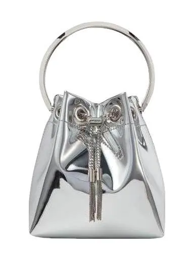 JIMMY CHOO Logo Plaque Tassel Detailed Top Handle Bag - Silver