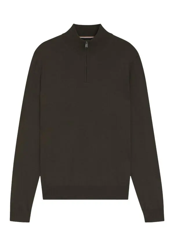 Hugo Boss Ebenji Zip-neck Wool Sweater - Dark Brown