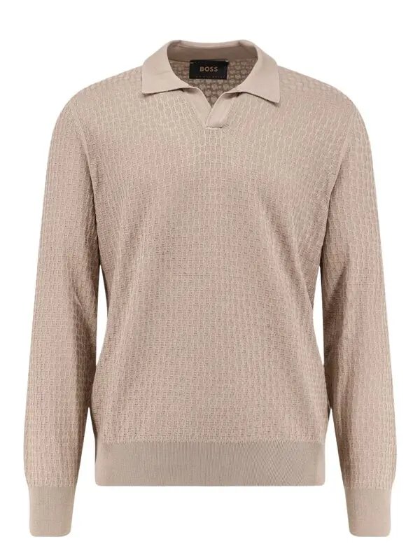 Hugo Boss Textured Knit Polo Sweater - Nude