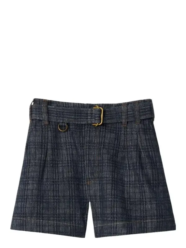 Burberry Belted Check Denim Shorts - Indigo