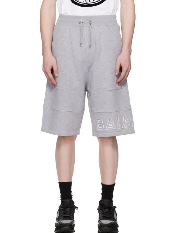 Balmain Logo Cotton Bermuda Shorts - Gray