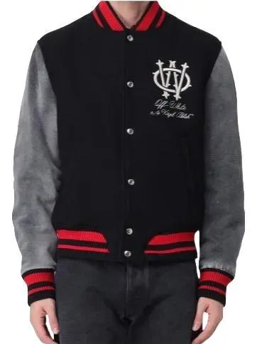 Off-White Varsity Logo Embroidered Button-up Jacket - Black
