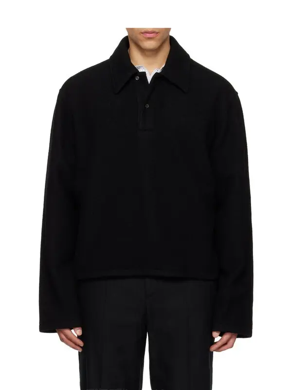 RIER Collared Long-sleeved Polo Shirt - Black