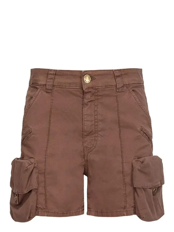 Pinko Low-waist Thigh-length Cargo Shorts With Waistband And Strap Detail - Brown