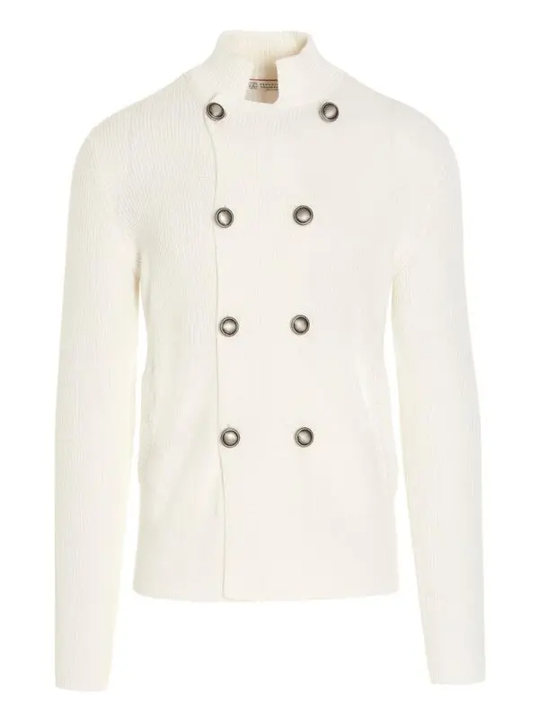 Brunello Cucinelli Double-breasted Ribbed Cardigan - White
