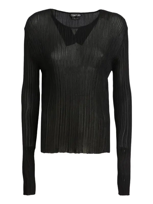 TOM FORD Crewneck Ribbed Knit Top - Black
