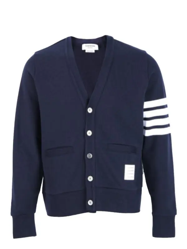 Thom Browne V-neck Cardigan With Signature Stripes - Navy Blue