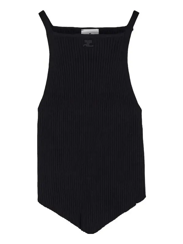 COURREGES Logo Patch Sleeveless Ribbed Knit Top - Black