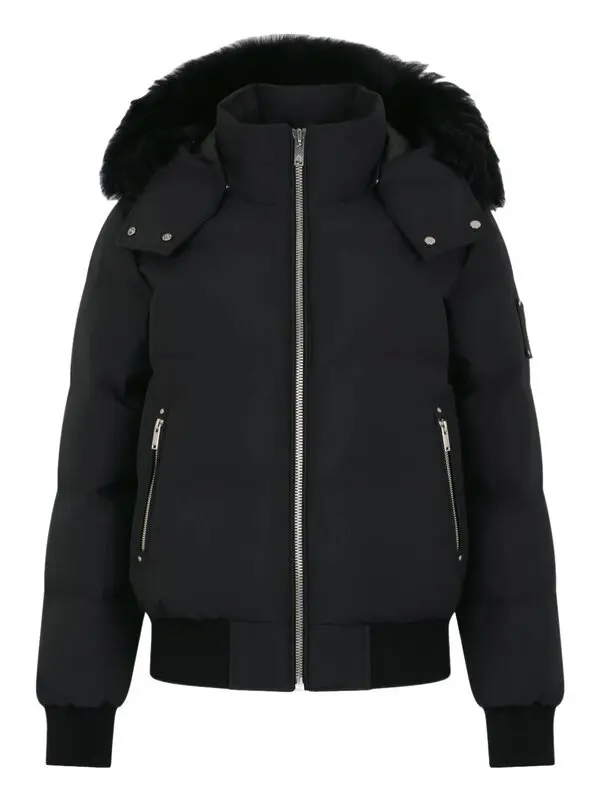 Moose Knuckles Cloud Shearling Bomber Jacket With Hood - Black