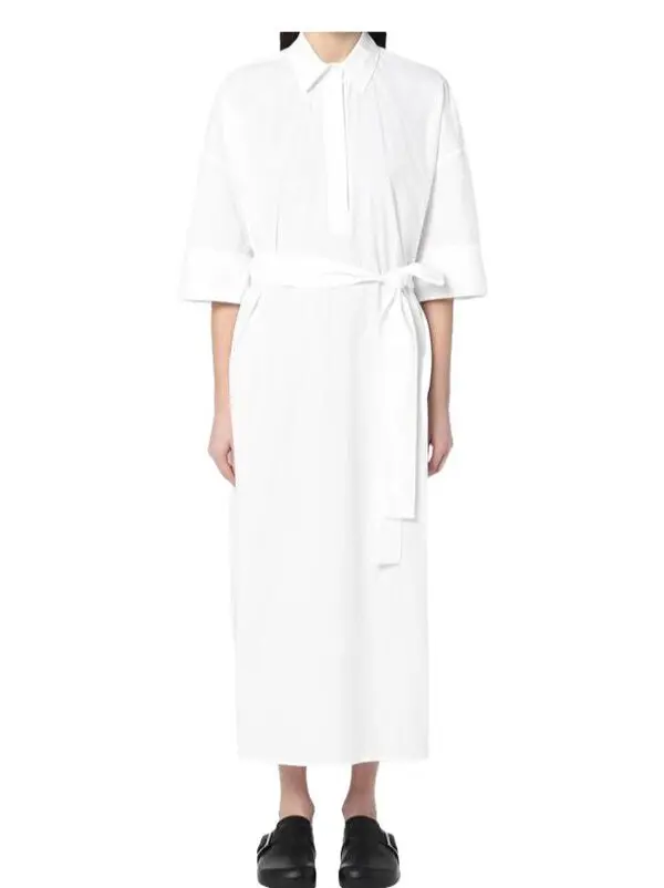 P.a.r.o.s.h Cotton Shirt Dress With Belt - White