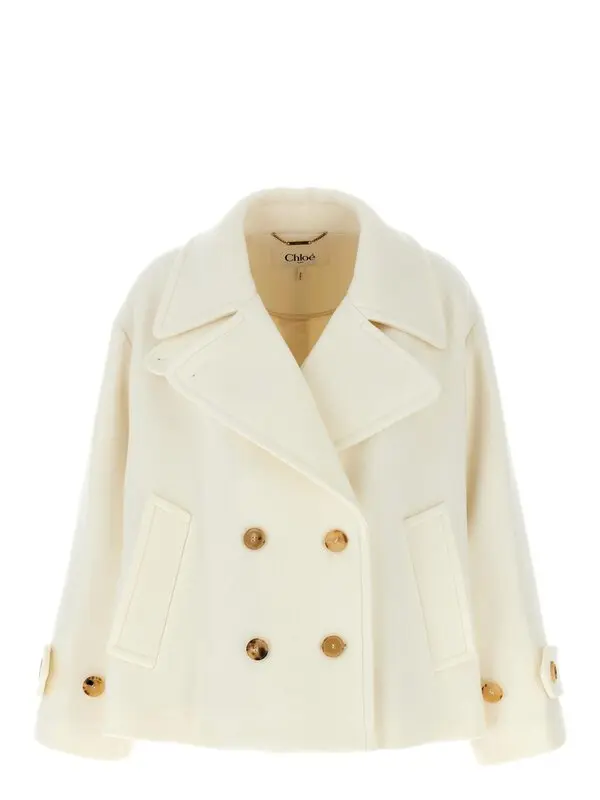 Chloé Double-breasted Long-sleeved Coat - White
