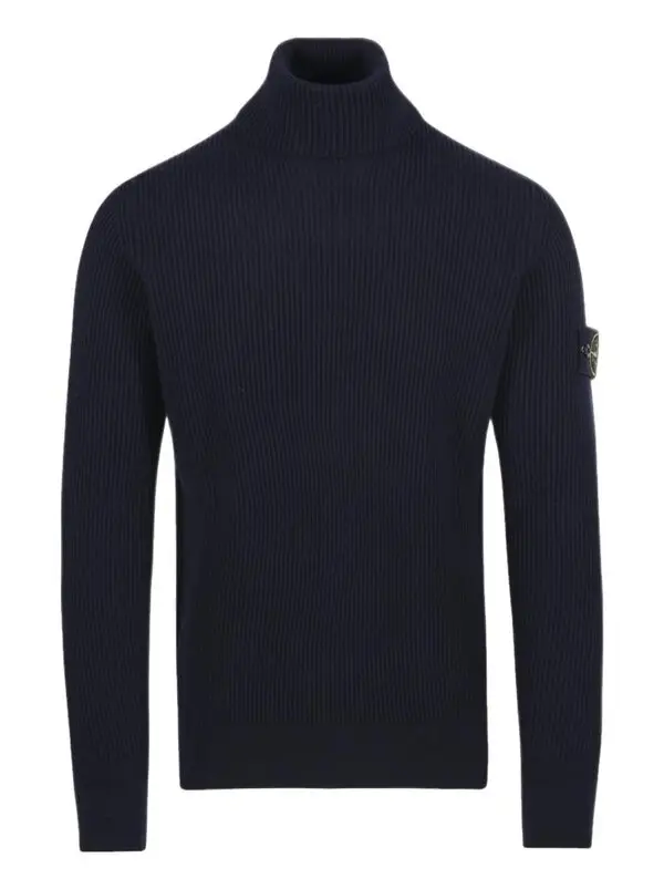 Stone Island Compass Patch Roll Neck Jumper - Blue