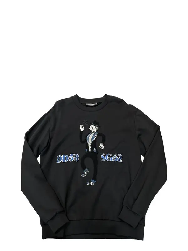 Dolce & Gabbana Round Neck Long Sleeve Graphic Hoodie - Black