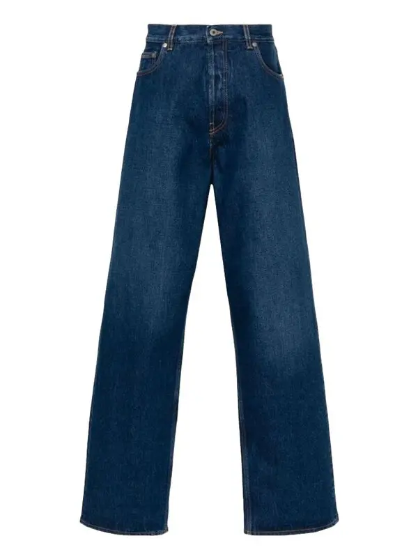 Off-White Logo Patch Wide Leg Jeans - Blue