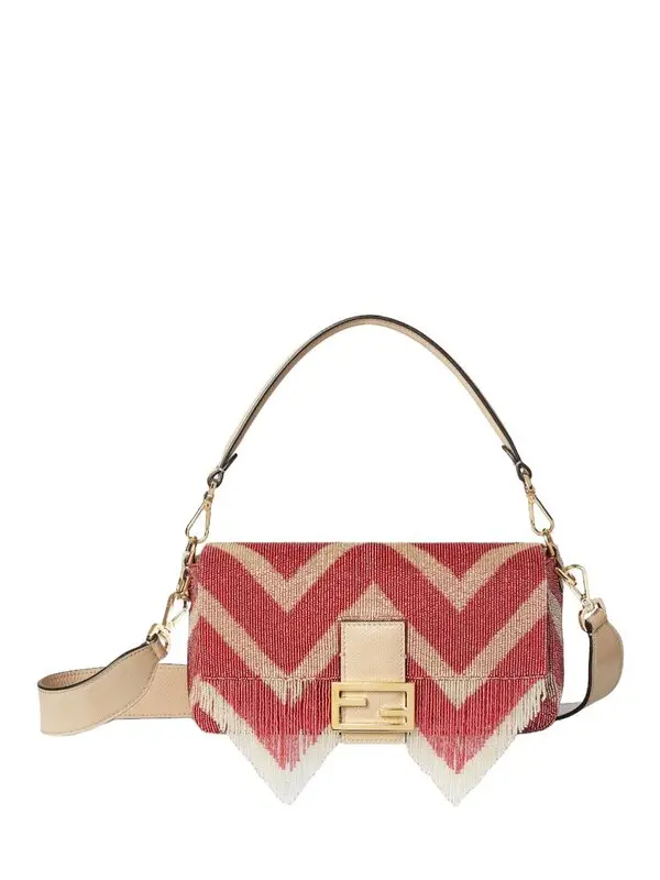 Fendi Baguette Bag With Beaded Chevron And Fringe - Multi-color