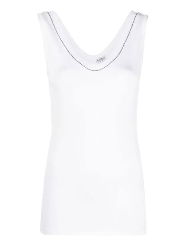 Brunello Cucinelli Embellished Trim Sleeveless Tank Top - White