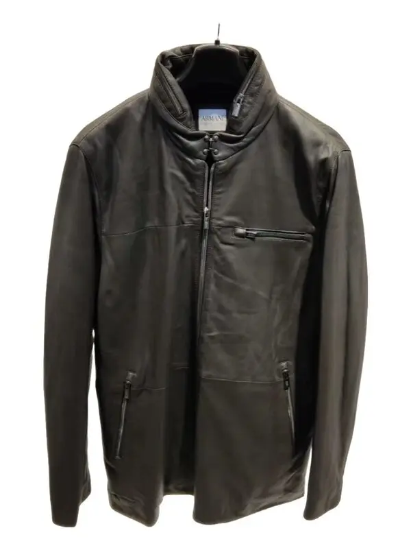Emporio Armani Leather Jacket With Zipper Details - Black