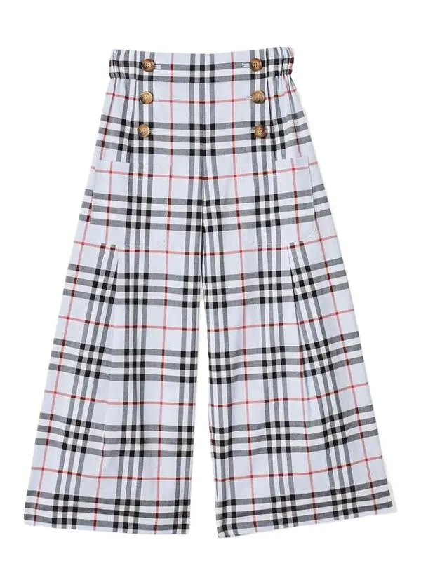 Burberry Plaid Wide-leg Trousers With Button Detail - White