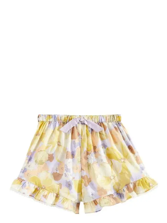 Zimmermann Pop" Floral Print Ruffle Shorts - Nude