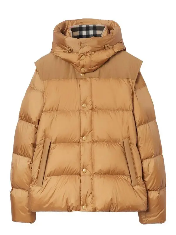 Burberry Padded Long Sleeve Hooded Jacket With Removable Sleeves - Nude