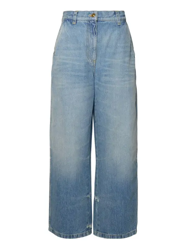 Palm Angels Wide Leg Distressed Jeans - Blue