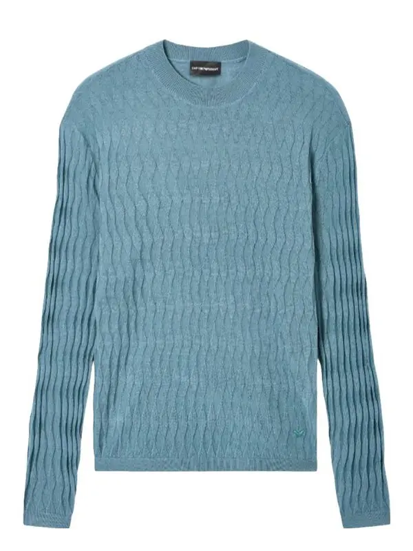 Emporio Armani Textured Pullover With Embroidered Logo - Blue-gray