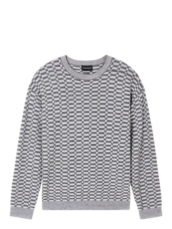 Emporio Armani Patterned Crew Neck Long Sleeve Top - Grey