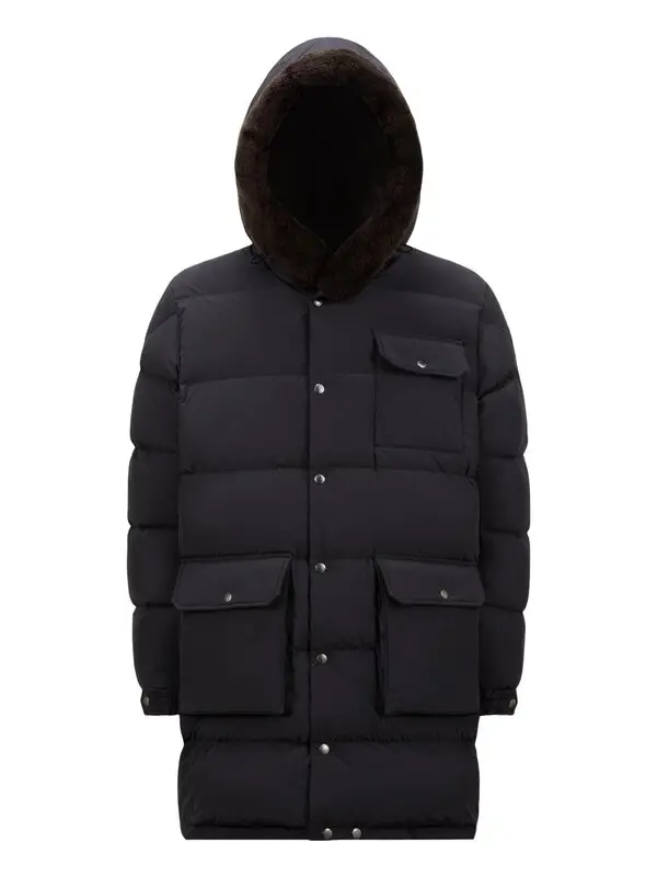 Moncler Rowan Long Parka With Fur Hood Trim - Night Blue