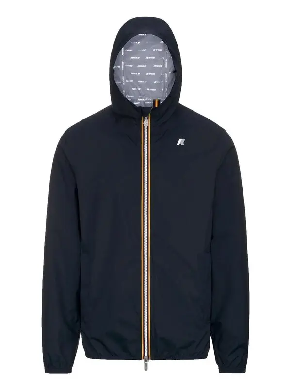 K-WAY Hooded Zip-up Jacket With Logo Print - Black