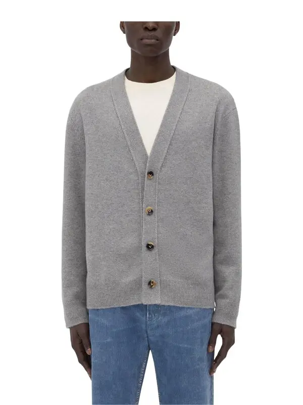 Bottega Veneta Intrecciato Leather Patch Embellished Cardigan - Light Gray Mixed Colors