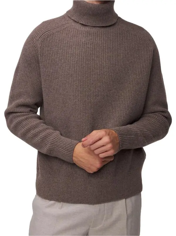 Hugo Boss Ribbed Knit Turtleneck Jumper - Brown