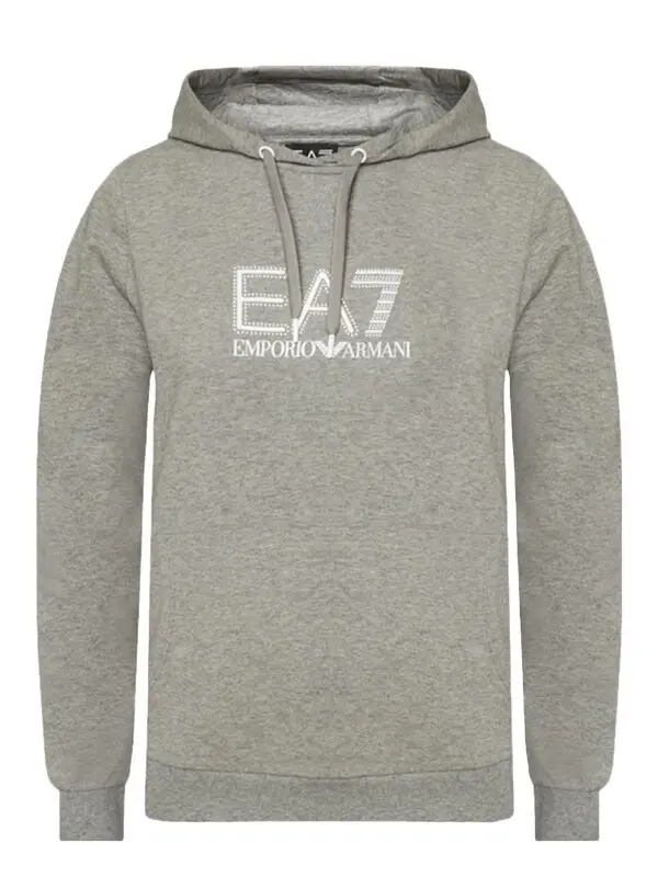 Emporio Armani Logo Print Hooded Pullover - Gray