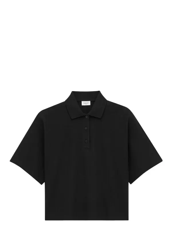 Saint Laurent Boxy Piqué Polo Top - Black