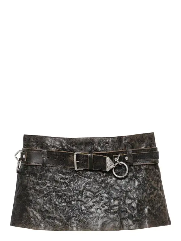 Prada Belted Leather Mini Skirt - Black