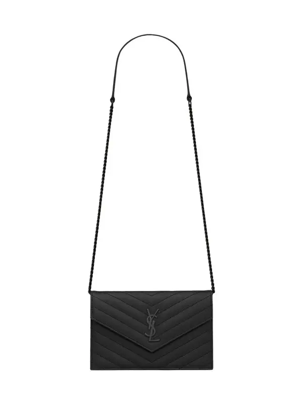 Saint Laurent Cassandre Envelope Chain Wallet - Black